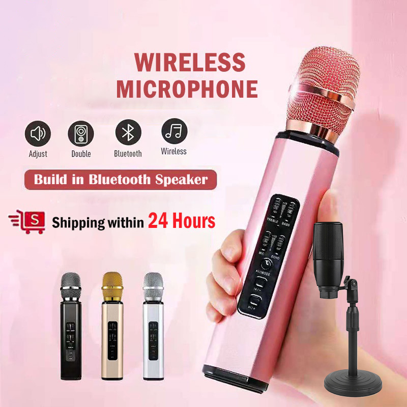 [24h Ship]Wireless Microphone Dual Speaker Karaoke Mic With Dynamic ...