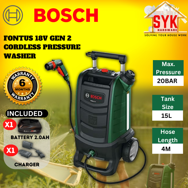 SYK Bosch Fontus Gen 2 Cordless Universal High Pressure Cleaner 18V WaterJet Mesin Cuci Kereta ...
