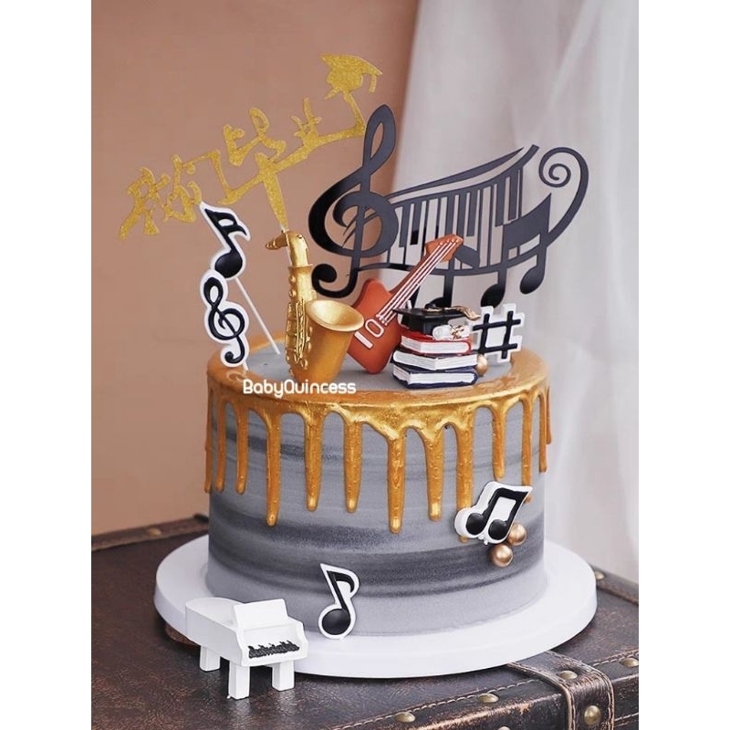 - Musical Piano Guitar Saxophone Trumpet Singing Graduation Kid Cake ...