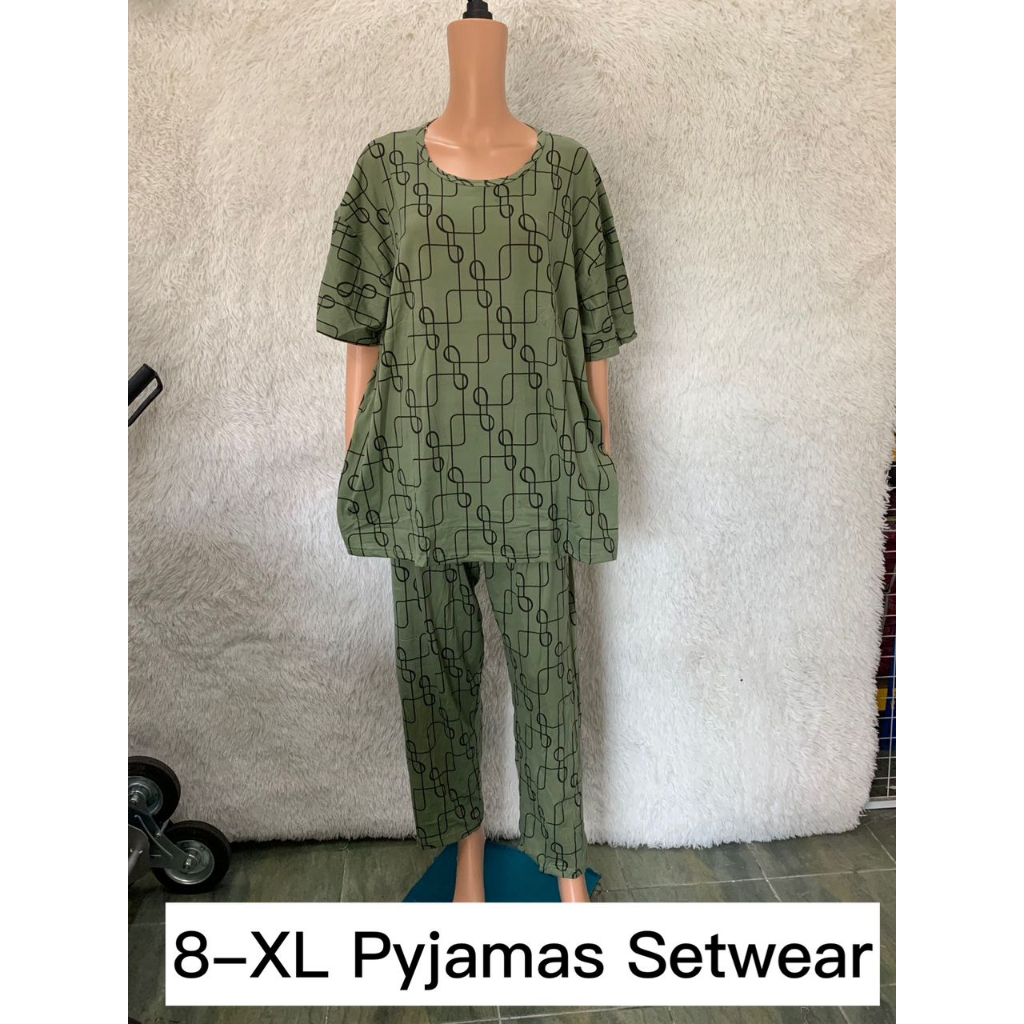 (8XL Short Sleeve) Baju Tidur 8XL Pajamas Plus Size Women's Ladies ...