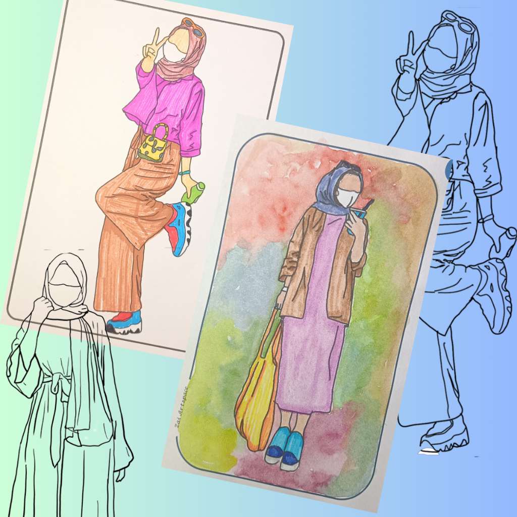 Hijabis coloring Sheet/ Hijabis coloring paper Set C | Shopee Singapore