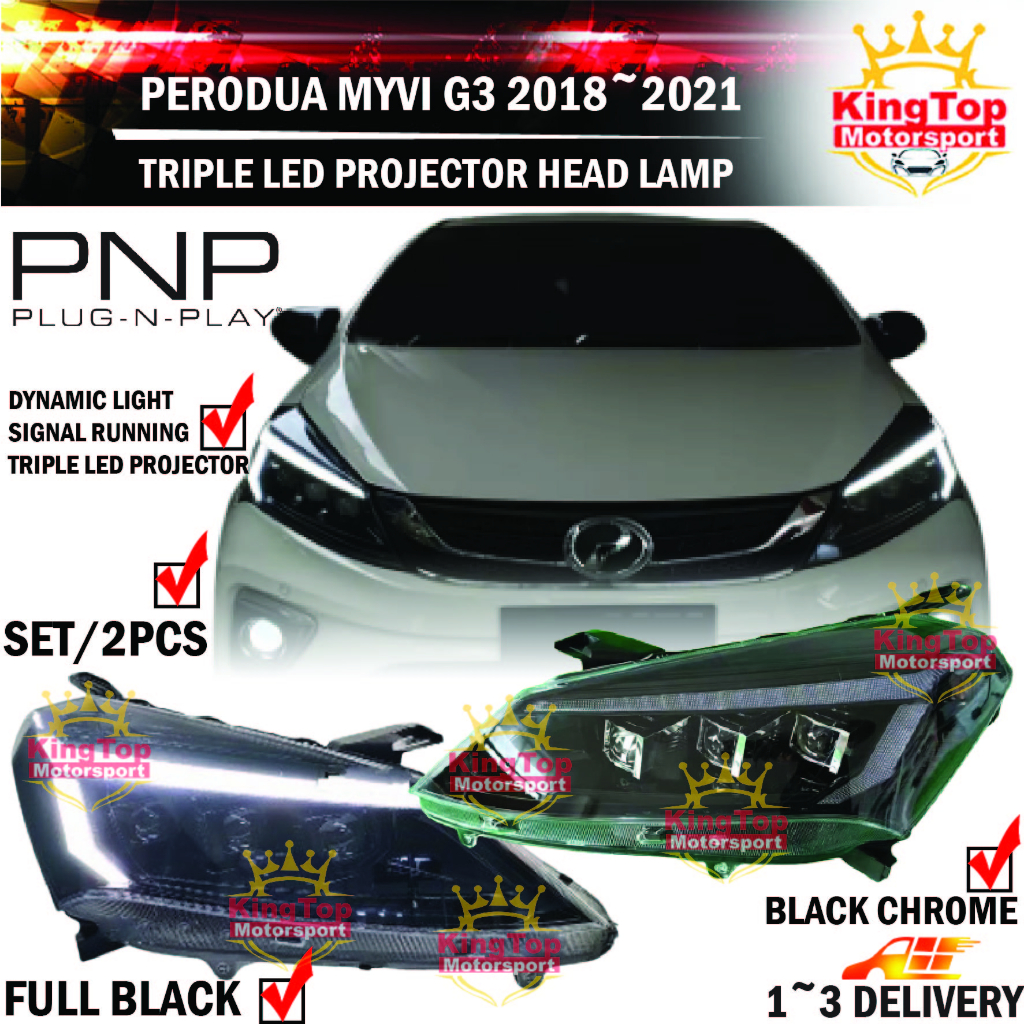 Perodua Myvi G3 2018 - 2021 Triple Led Projector Dynamic Headlamp With ...