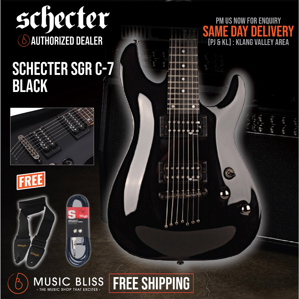 Schecter SGR C-7 Electric Guitar - Black / Midnight Satin Black (C7 ...