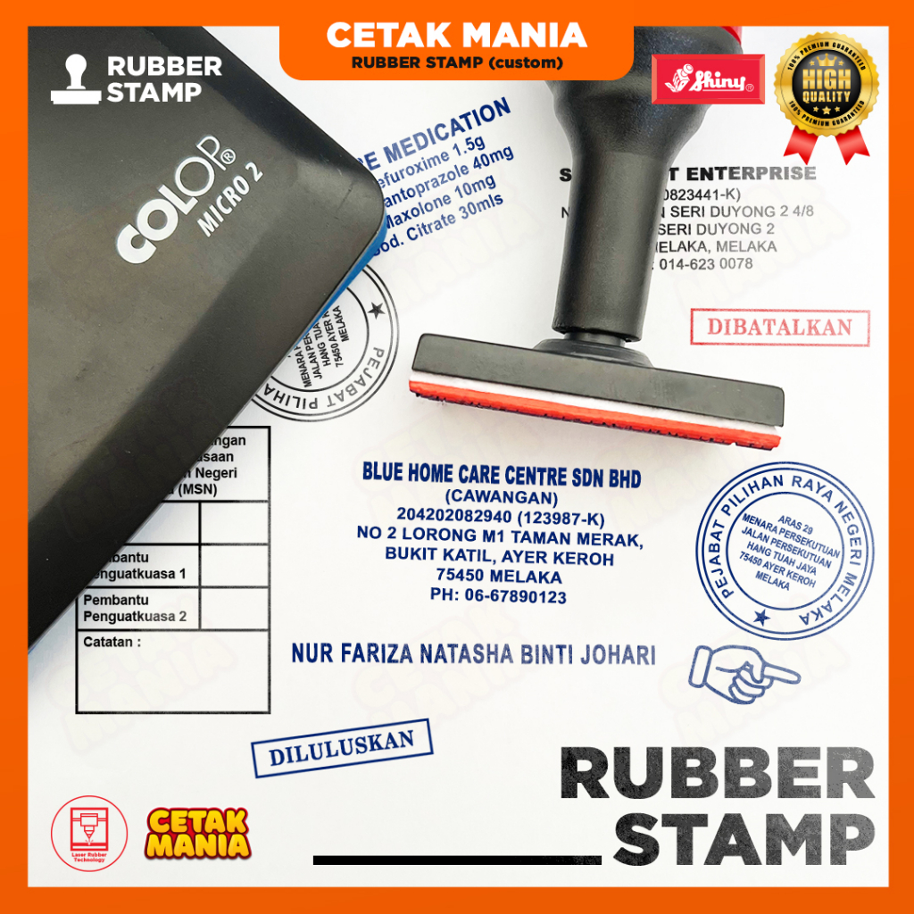Cop Kayu/Cop Getah/ Rubber Stamp Custom (Penunjuk, Name Chop, Company ...