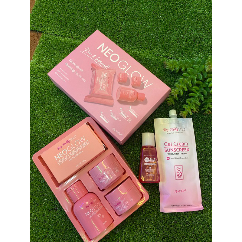 COMBO SET NEO GLOW + GEL CREAM SUNSCREEN (free serum AHA) | Shopee ...