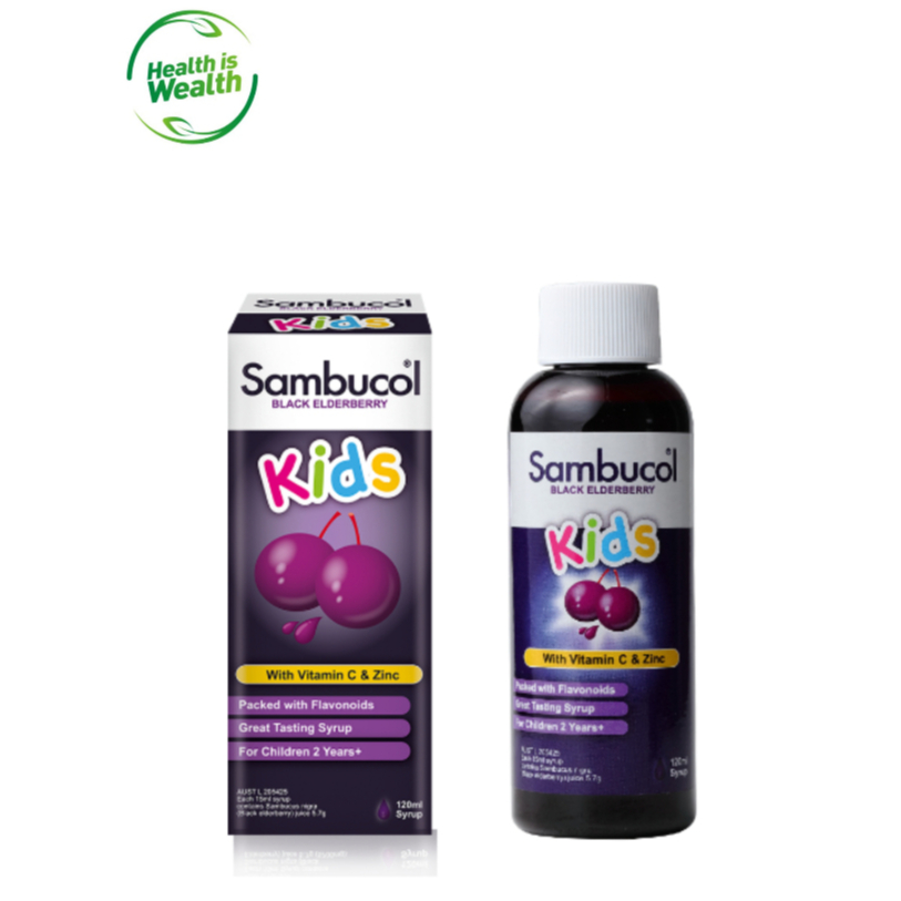 SAMBUCOL BLACK ELDERBERRY KIDS WITH VITAMIN C AND ZINC SYRUP (120ML ...