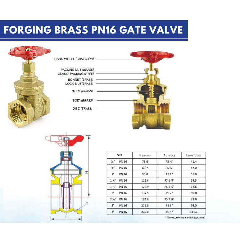 CITY 15mm ( 1/2" ) ~ 50mm ( 2" ) PN16 FORGING BRASS GATE VALVE | Shopee ...