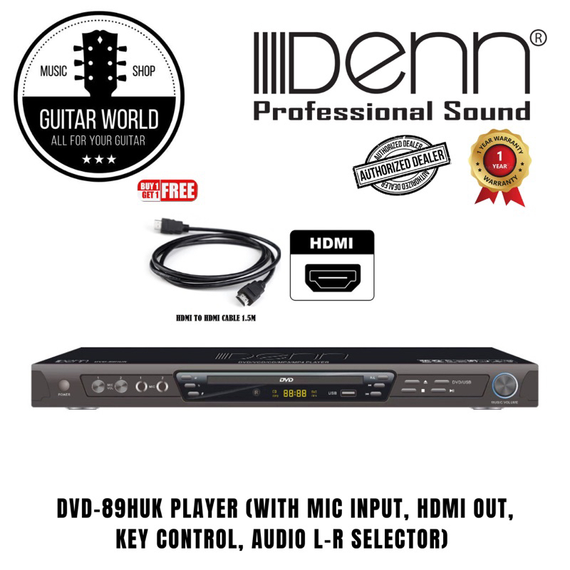 DENN DVD-94HUK DVD Player with USB/ MP4/ MP3/ CD Ripping/ Karaoke Key Control/ HDMI Out/ Audio L ...