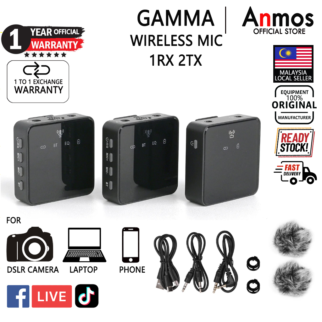 GAMMA Wireless Recording Microphone System with Transmitter Receiver Clip-on Lavalier Mic 50M ...