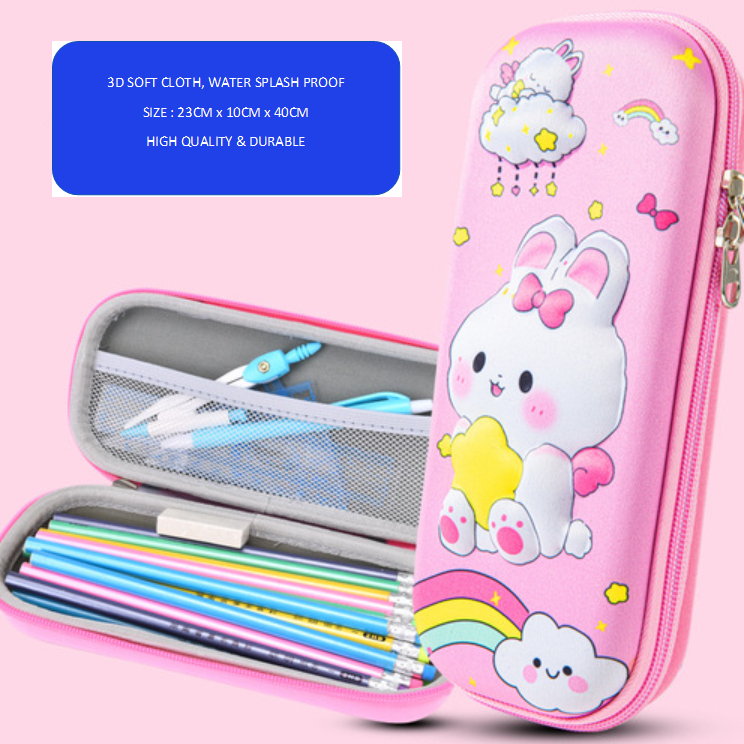 3D CUTE BUNNY PENCIL BOX KOREAN STYLE EVA CLOTH PENCIL CASE CUTE ...