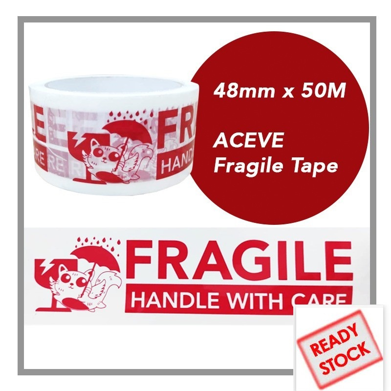Cute Cat FRAGILE 48mm x 50 Metre Packing Tape Handle With Care Courier ...