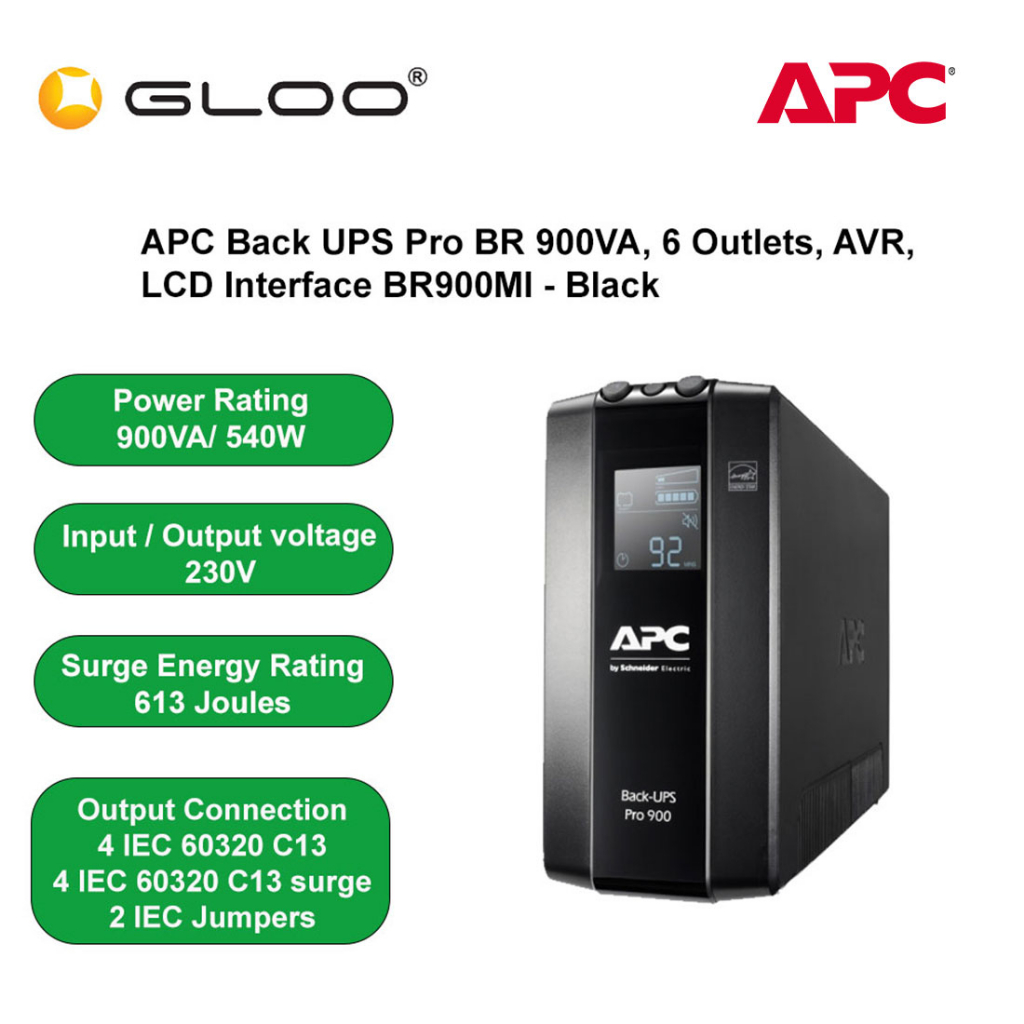 APC Back UPS Pro BR 900VA, 6 Outlets, AVR, LCD Interface BR900MI ...