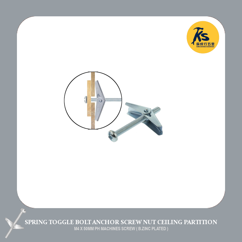 SPRING TOGGLE BOLT ANCHOR SCREW NUT CEILING PARTITION M4 X 50MM PH ...