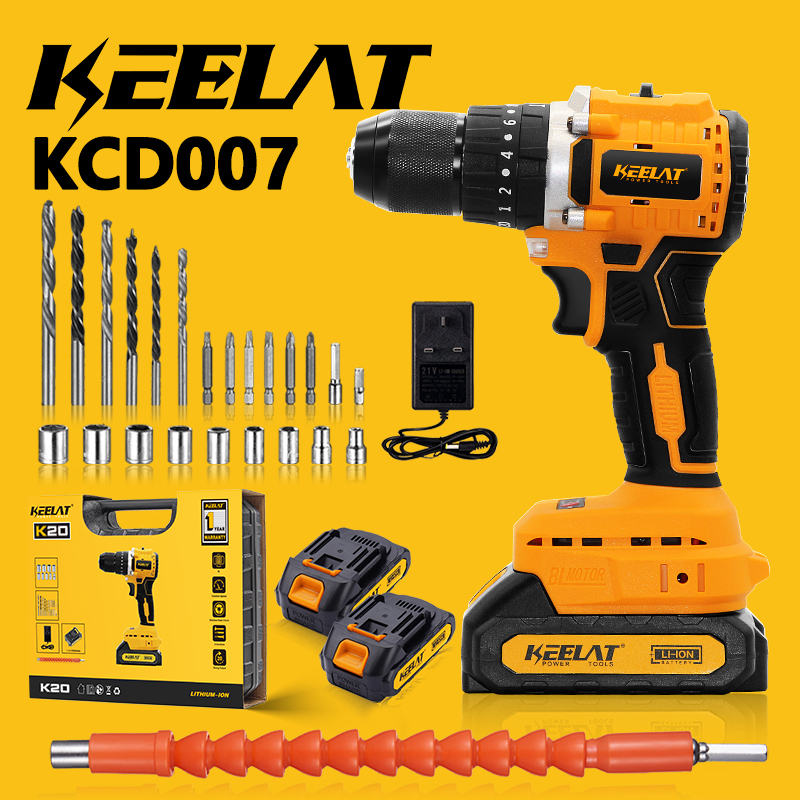 KEELAT KCD007 20V Brushless Drill Set Heavy Duty Cordless Drill Batteri ...