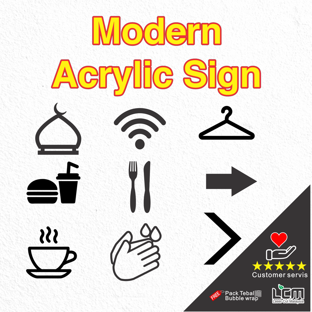 LCM Modern Acrylic Sign Surau Wifi Wash Hand Hanger Arrow Hot Coffee ...