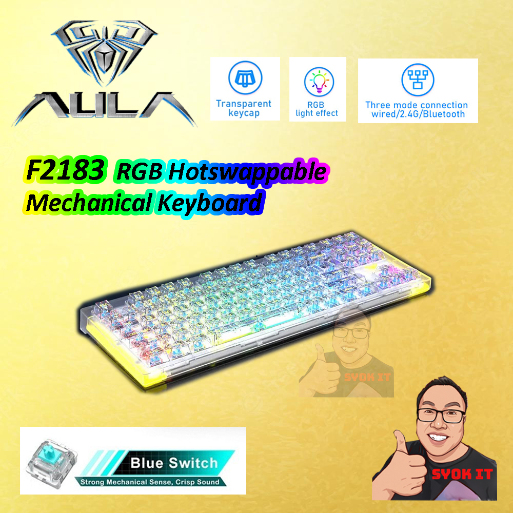 AULA F2183 RGB 87 Keys Hotswap Mechanical Keyboard Bluetooth wired 2.4G ...