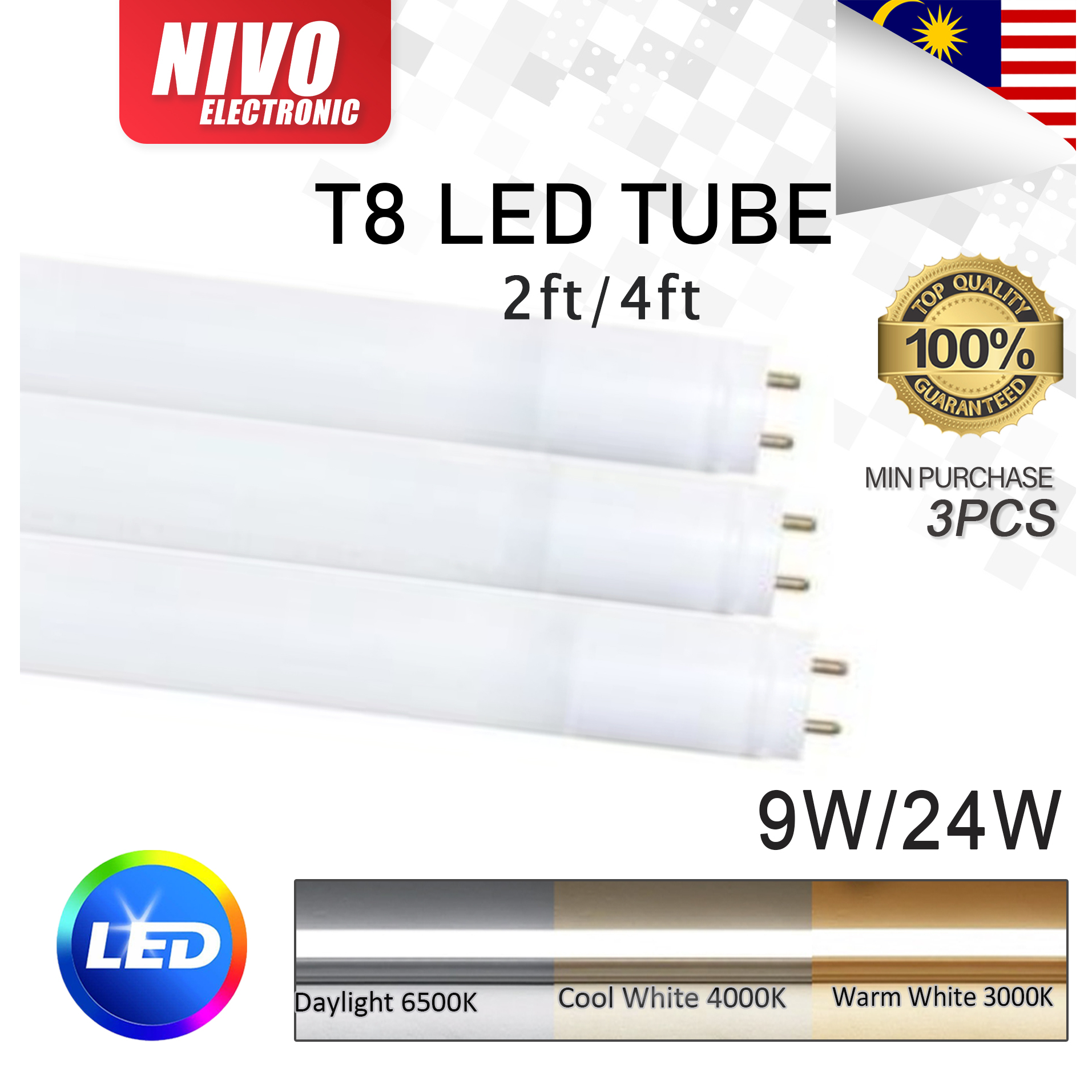 T8 LED Tube 9W 20W 2ft/4ft - 3000K Warm White / 6500K Daylight | Shopee ...