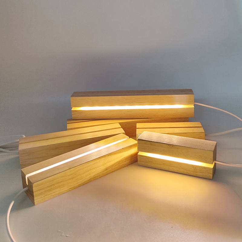 LED Light Display Stand Rectangle Base Wooden Lamp Holder Resin Epoxy ...