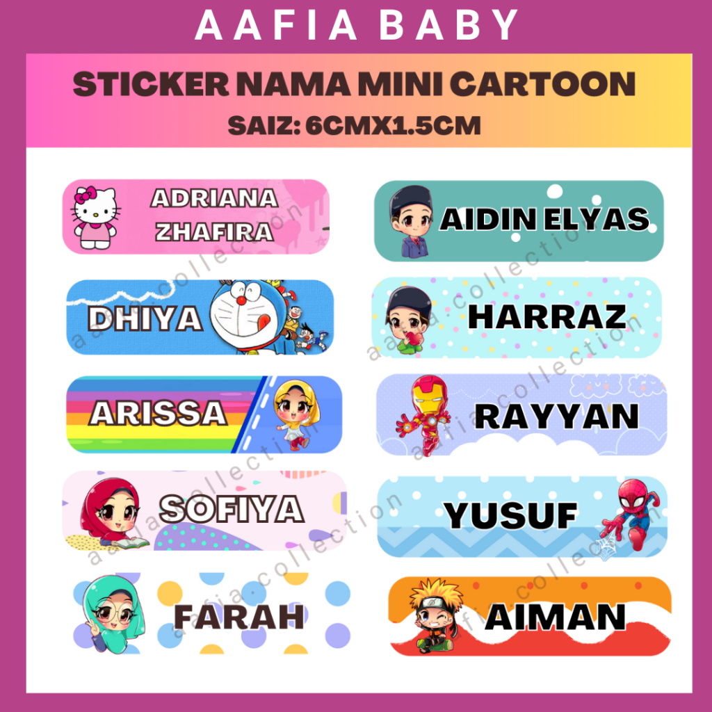 50PCS Sticker Name With Doodle Cartoon Custom Name Sticker Label Nama ...