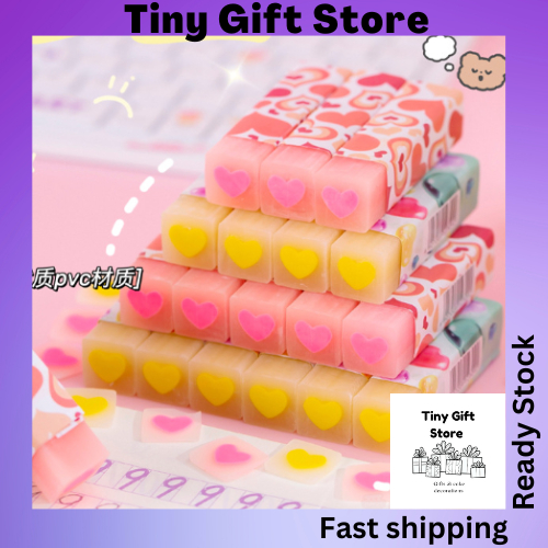 Tiny Store Ins Stationary Cute Long Bar Heart Erasers Pemadam Pencil ...