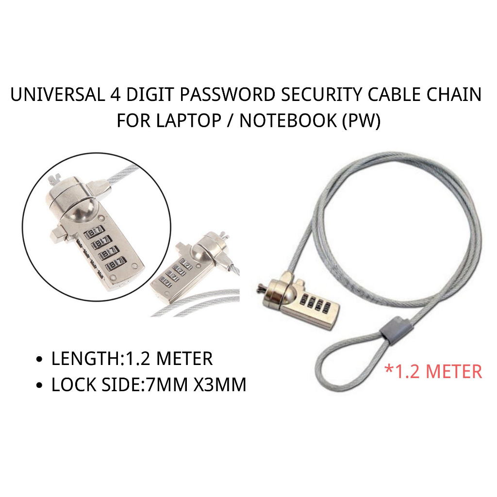 NOTEBOOK LOCK FOR LAPTOP/NOTEBOOK-PASSWORD(1.2METER) | Shopee Singapore