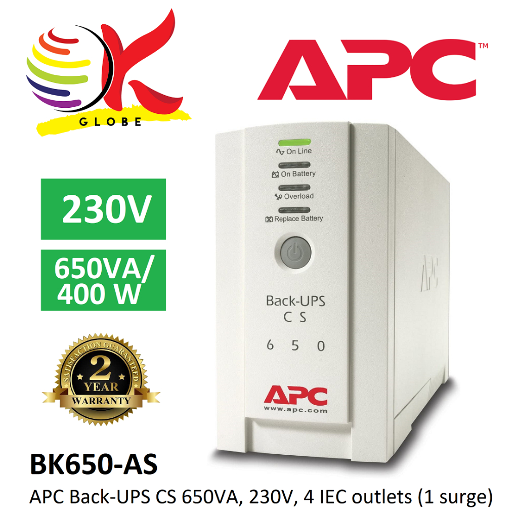 APC UPS BK650-AS 650VA, 400W, 230V BACK-UPS AVR WITH BATTERY BACKUP - UNINTERRUPTIBLE POWER ...