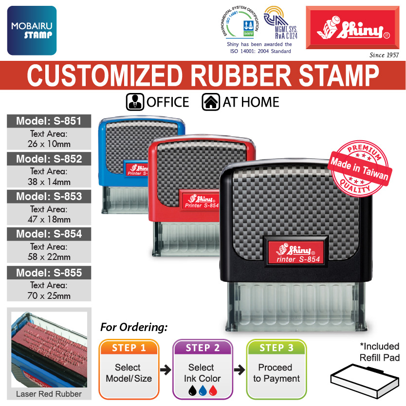 *POS SAME DAY* SHINY Customized Rubber Stamps - Printer S851 to S855 ...