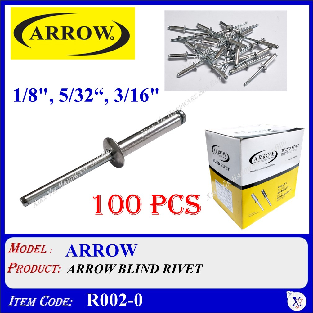 R002-1 ARROW BLIND RIVET / RIVET NAIL (1/8" , 5/32" , 3/16") 100 PCS ...