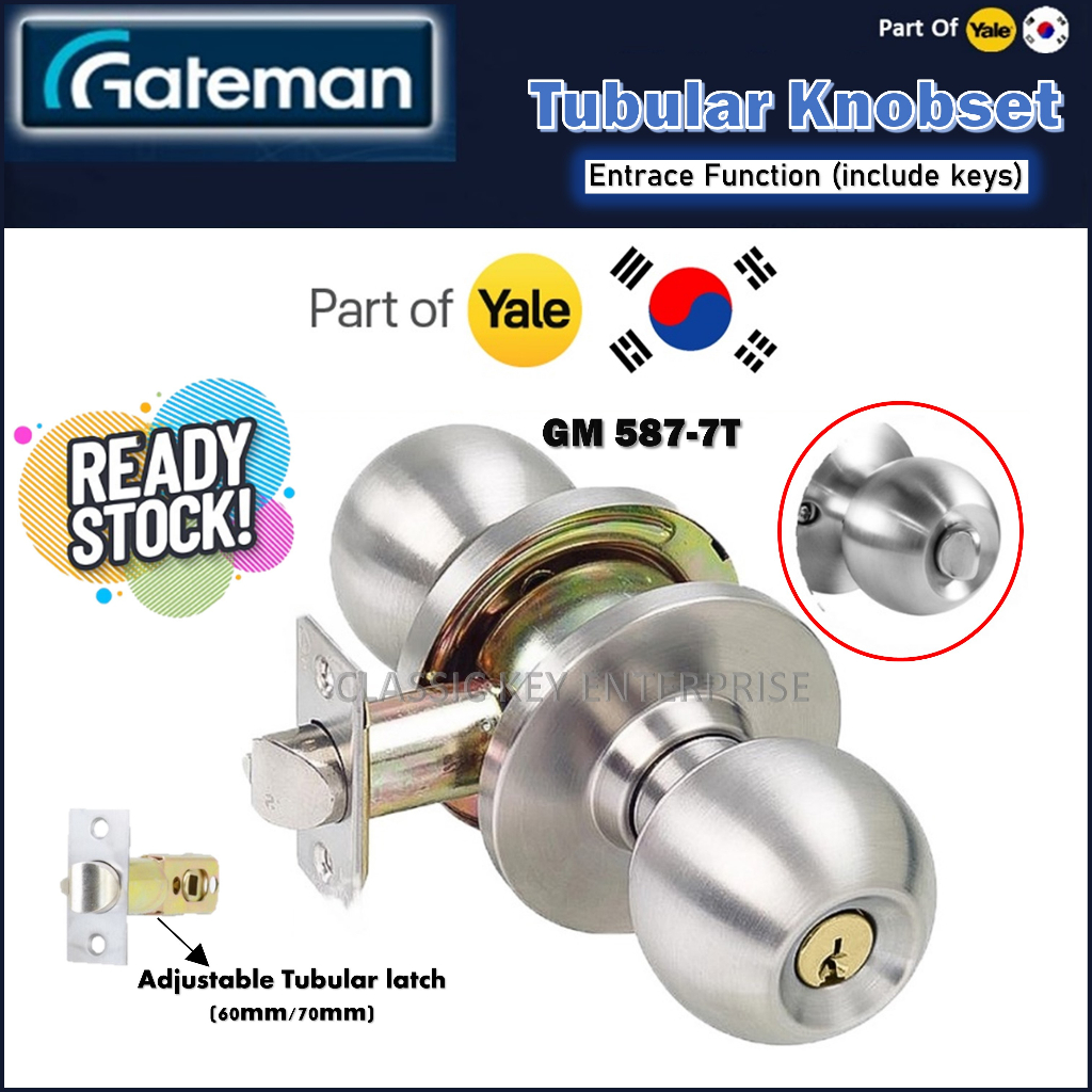 (Part of Yale) Gateman Tubular Cylindrical Entrance Door Knob Lock Set ...
