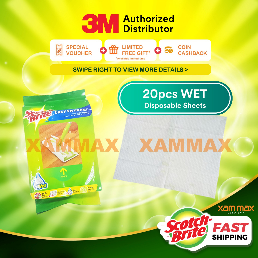 3M Scotch Brite - Easy Sweeper Mop Refill - 20's Disposable Wet Sheet ...
