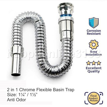 CHROME FLEXIBLE BASIN TRAP Flexible Bottle Trap for Bathroom Basin (1 1 ...