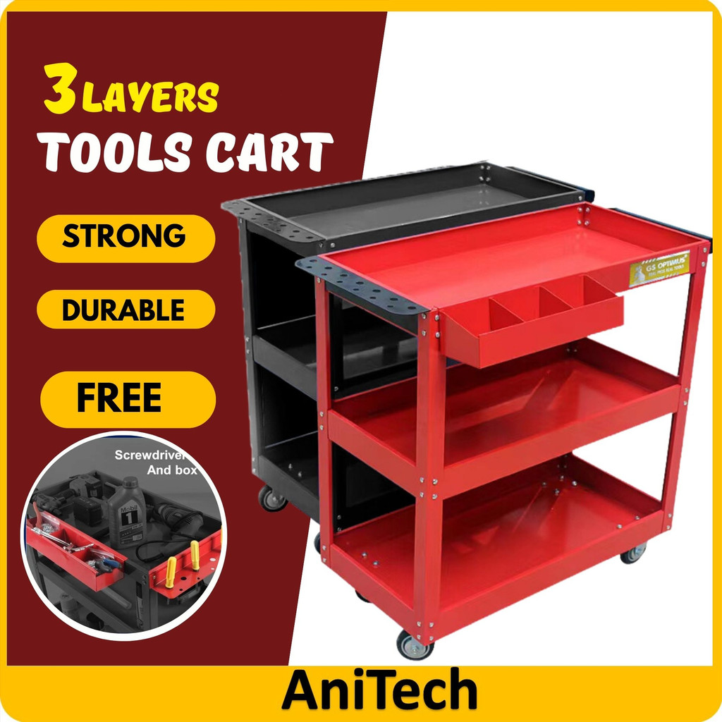 450kg Heavy Duty 3 Layers Service Cart Metal Steel Tool Cart Trolley ...