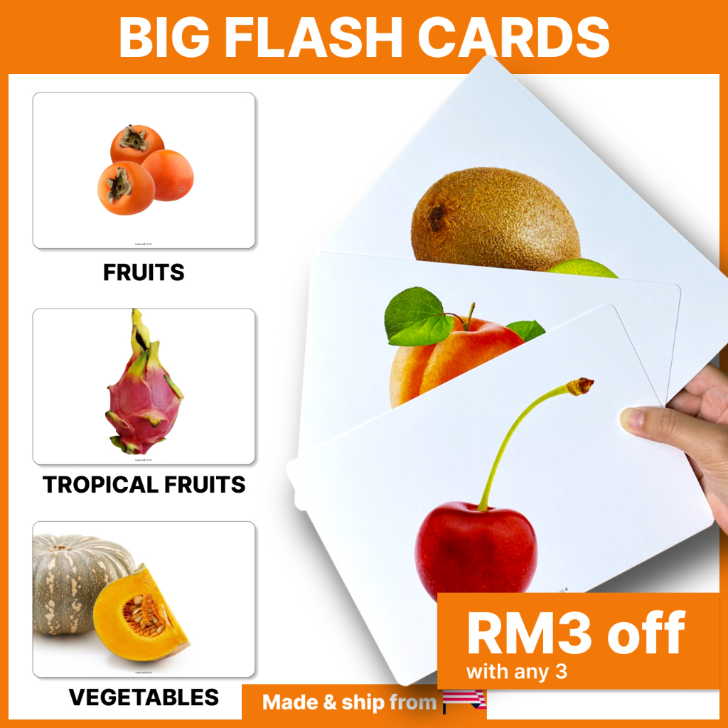 Fruits, Tropical Fruits & Vegetables Flash Cards for Kids, Baby, Big ...