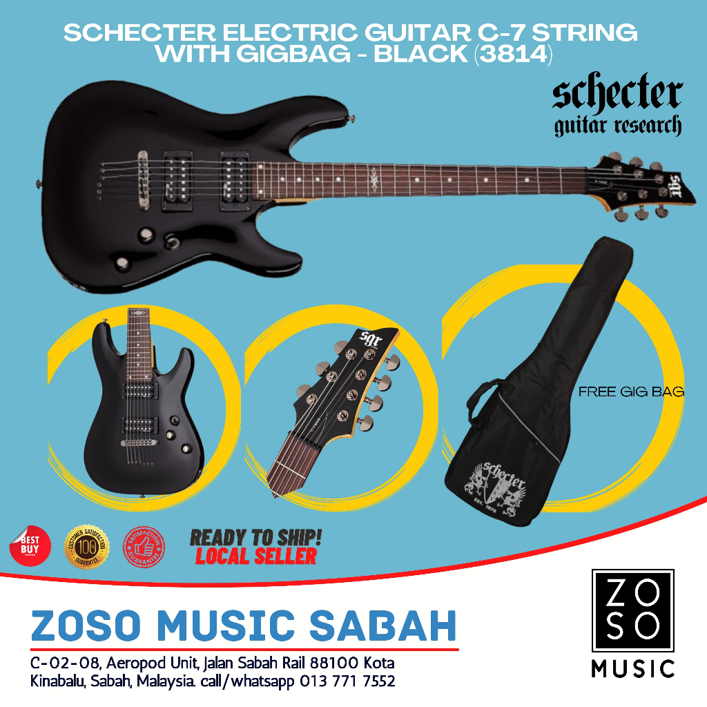 SCHECTER ELECTRIC GUITAR C-7 STRING WITH GIGBAG - BLACK (3814) | Shopee ...