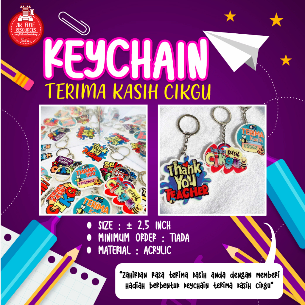 Acrylic KEYCHAIN Thank You CIKGU | Cikgu Gift | Teacher's Day | Teacher ...