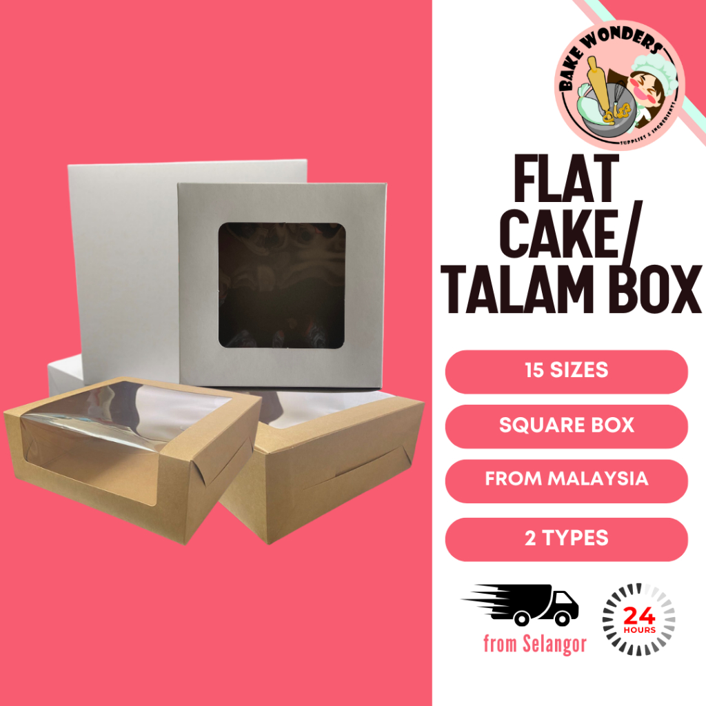 Cake box kraft/Brownie Box/Flat Box/Talam Box/Kuih Lapis Box/Window ...