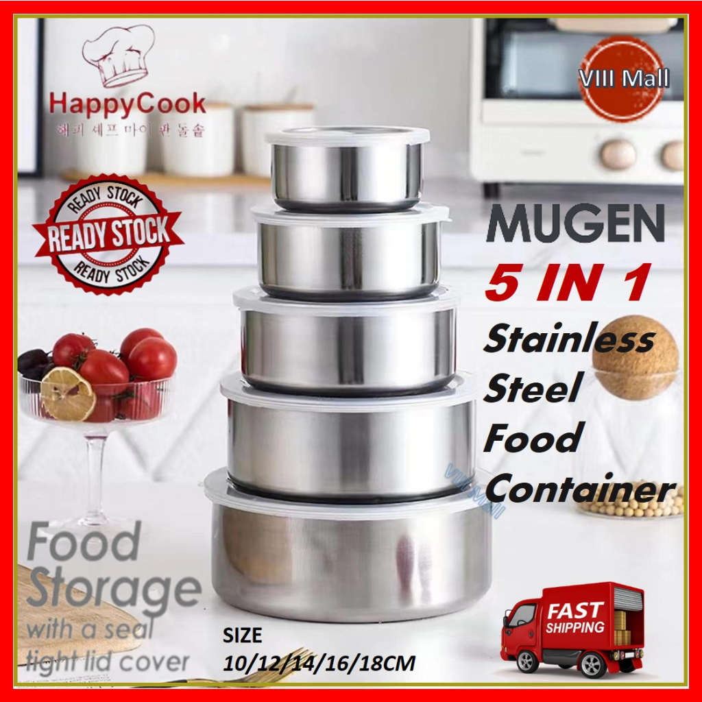 MUGEN Happycook Multipurpose Food Container (5 in 1 Stainless Steel / 3 ...