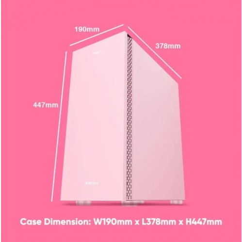 Ruby B-V Sakura Pink ATX Side Tempered Glass Gaming PC Case with Bundle ...