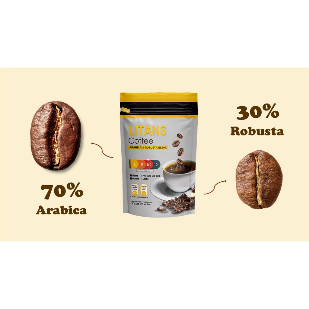 Litans Arabica & Robusta Pure Coffee Powder 30g (2g x 15 Sachets) | Shopee Singapore
