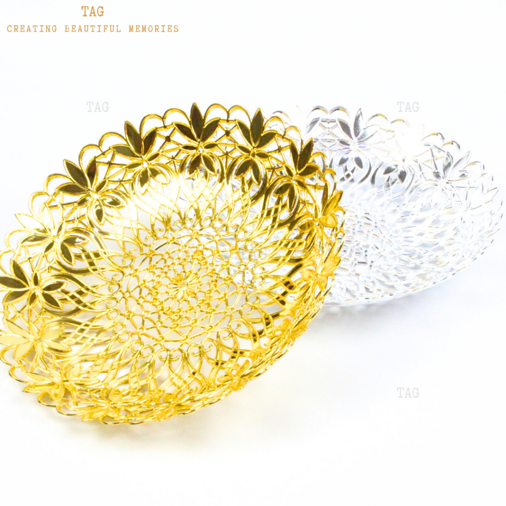 Round Plastic Chrome Wedding Souvenir Decorative DIY Tray Dulang ...