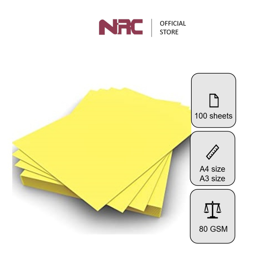 NERICO Yellow Color Paper A4 / A3 Size 100 Sheets - 80 Gsm | Shopee ...