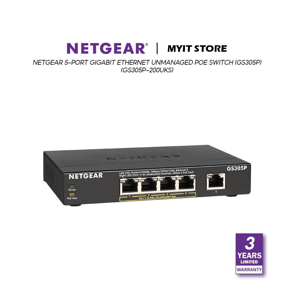 NETGEAR 5-Port Gigabit Ethernet Unmanaged PoE Switch (GS305P) - (GS305P ...