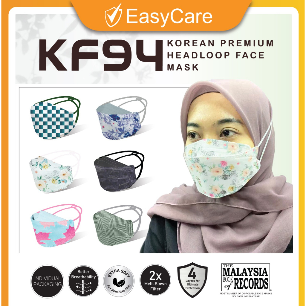EASYCARE KF94 HEADLOOP MASK 4PLY KF94 HIJAB MASK Korea Adult Mask Head ...
