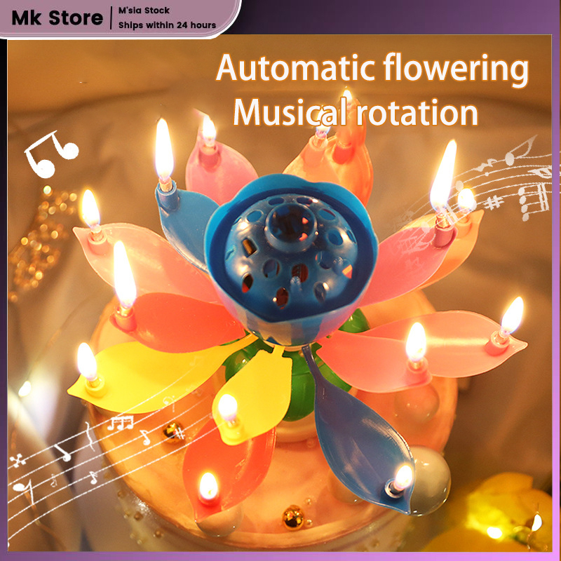 Birthday Music Candle Lotus Automatic Rotating Birthday Party ...