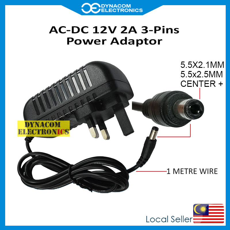 DC12V 2A 3-Pins AC-DC Power Adapter CCTV Adapter Wireless Microphone ...