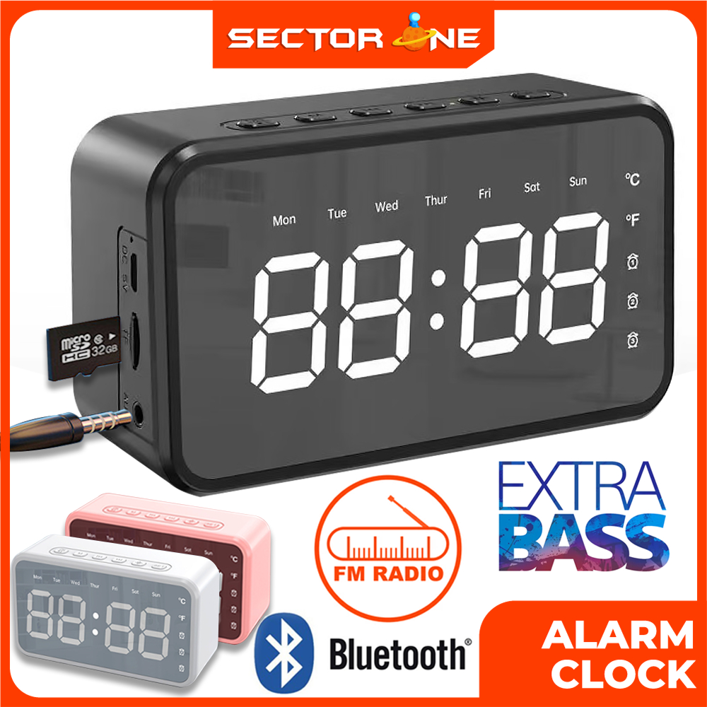 Bluetooth Speaker Wireless Stereo Bass Digital Alarm Clock LED Screen ...