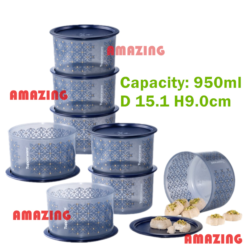 Tupperware Royale Blue One Touch topper small 950ml (4pc/set)/ Bekas Kedap Udara/ Airtight ...