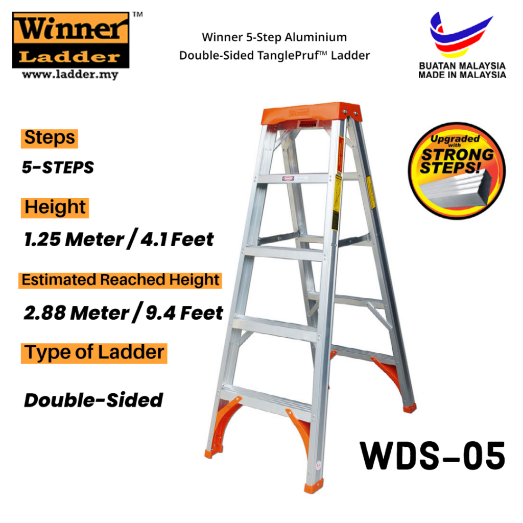Winner 4/5/6/7/8-Step Aluminium Double-Sided TanglePrufTM Ladder 150KG ...