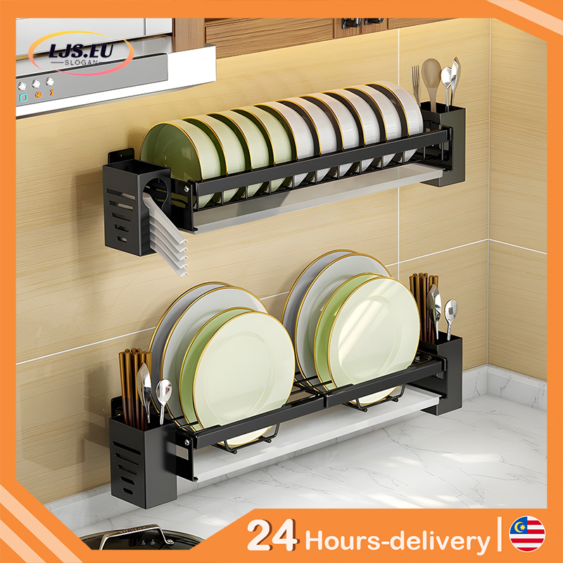 Kitchen Stainless steel Wall-Mounted Dish Rack Dish Drainer Rak pinggan ...