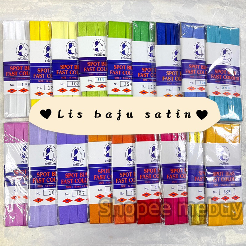 Lis baju jenis SATIN (Penguin) | Fashion satin bias tape | kun baju ...